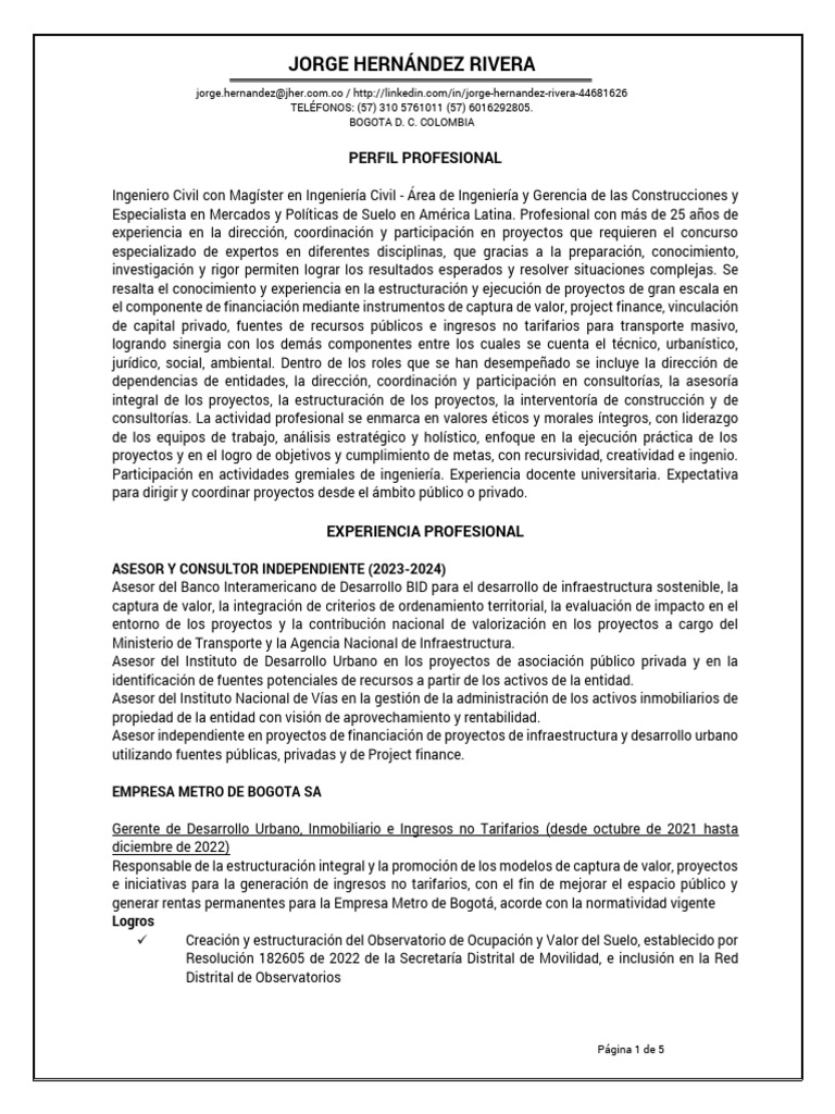 CV JorgeHernandezRivera - 2024-12 | PDF | Bogotá | Colombia