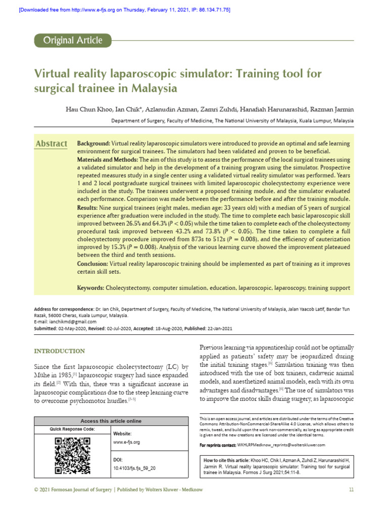 Virtual Reality Laparoscopic Simulator Training To | PDF | Simulation