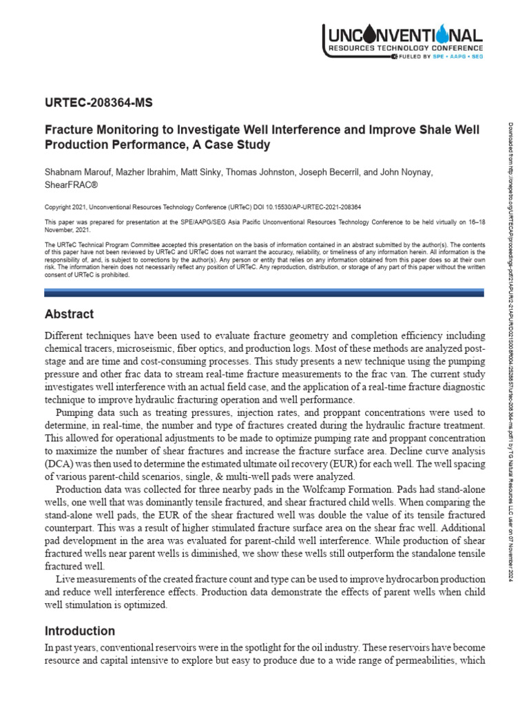urtec-208364-ms Fracture Monitoring to Investigate Well Interference and Improve Shale Well ...
