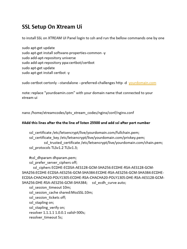 SSL Setup for Xtream UI Panel | PDF