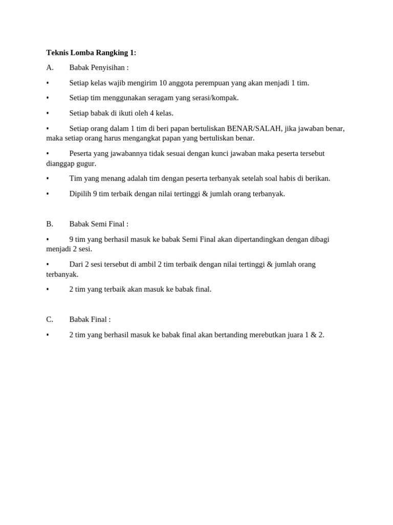 Teknis Lomba Rangking 1 | PDF