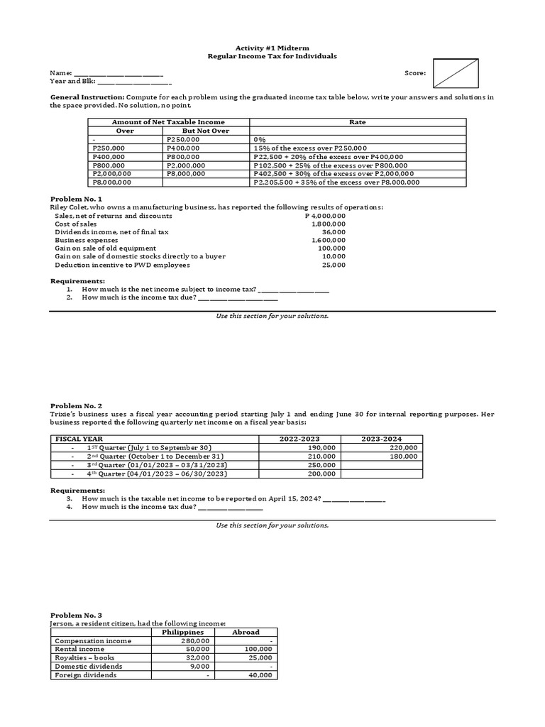 Midterm - Activity No. 1 - RIT Individuals | PDF | Income | Taxes