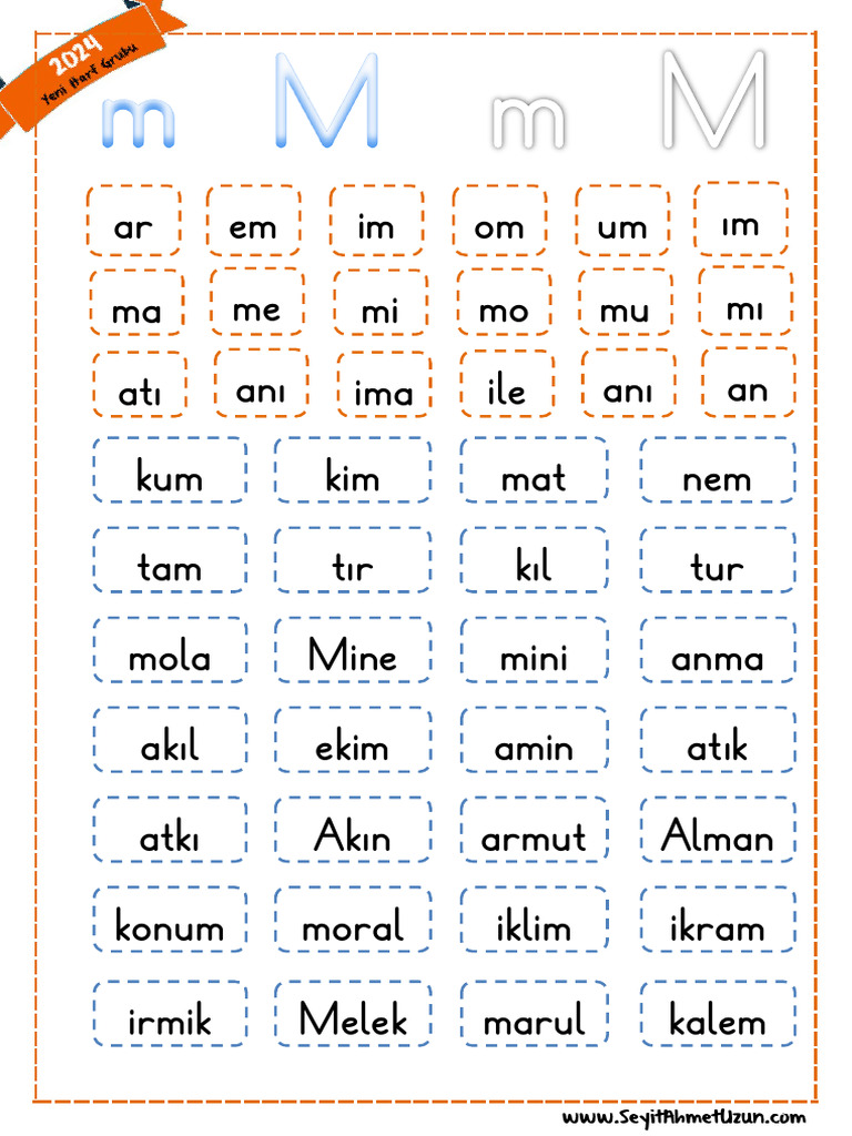 '' M '' Sesi Hece-Kelime Tablosu | PDF