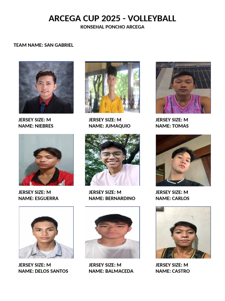 Arcega Cup 2025 Volleyball Roster | PDF