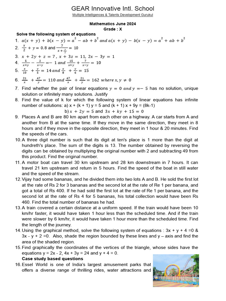 GIIS - AY2024-25 - Worksheet - Grade10 - Mathematics - July | PDF ...
