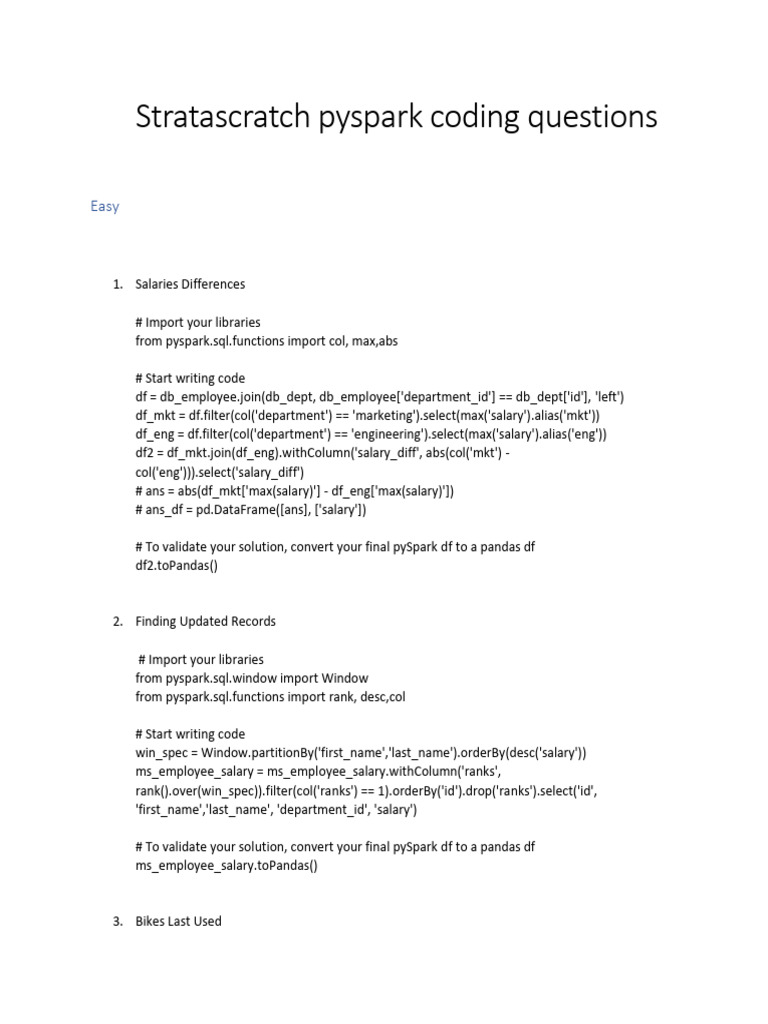 Pyspark Coding Questions From StrataScratch Platform | PDF