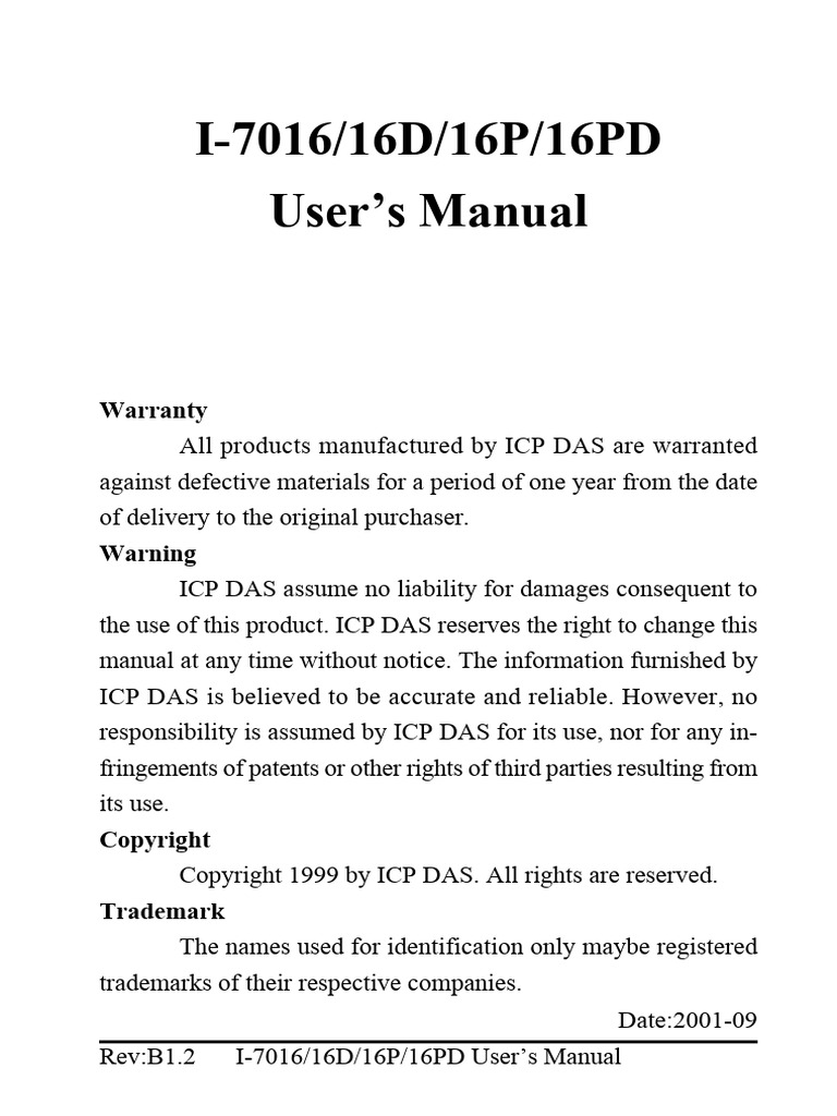 I-7016/16D/16P/16PD User's Manual: Warranty | PDF | Electricity | Electrical Engineering