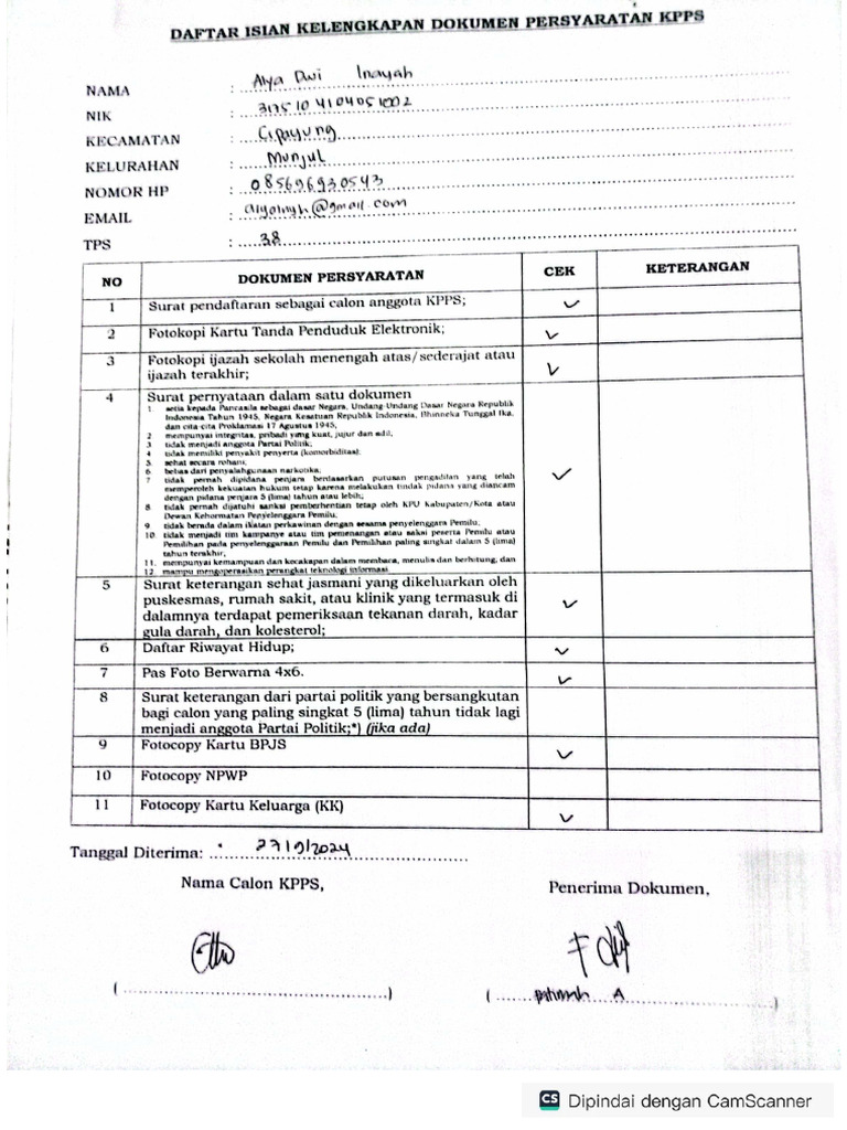 Daftar Isian Kelengkapan. Alya | PDF