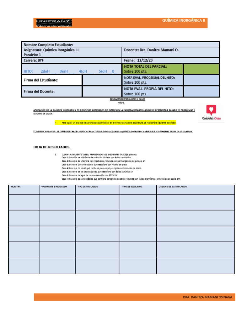 Valoracion Autoevaluacion Hito 5 Quimica Inorganica Ii | PDF | Valoración | Química