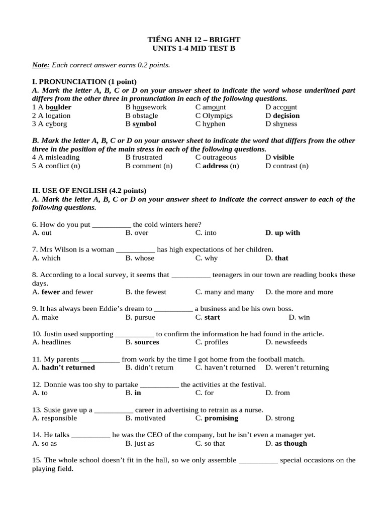 Bright 12 Mid Test B (8-8-2024) | PDF