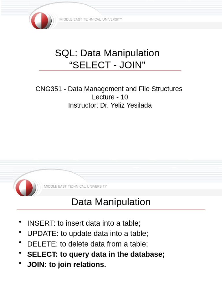 SQL Data Manipulation: SELECT & JOIN | PDF | Information Retrieval ...