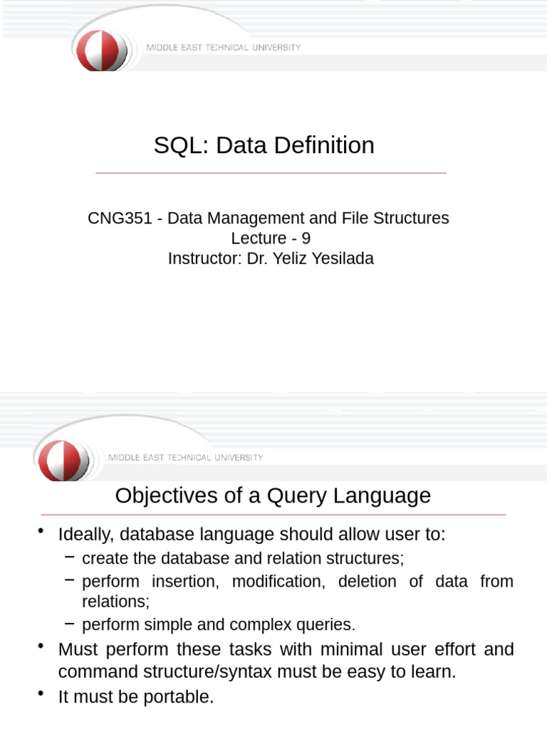 CNG351 Lecture 9 Part1 DDL (1) | PDF | Sql | Database Index