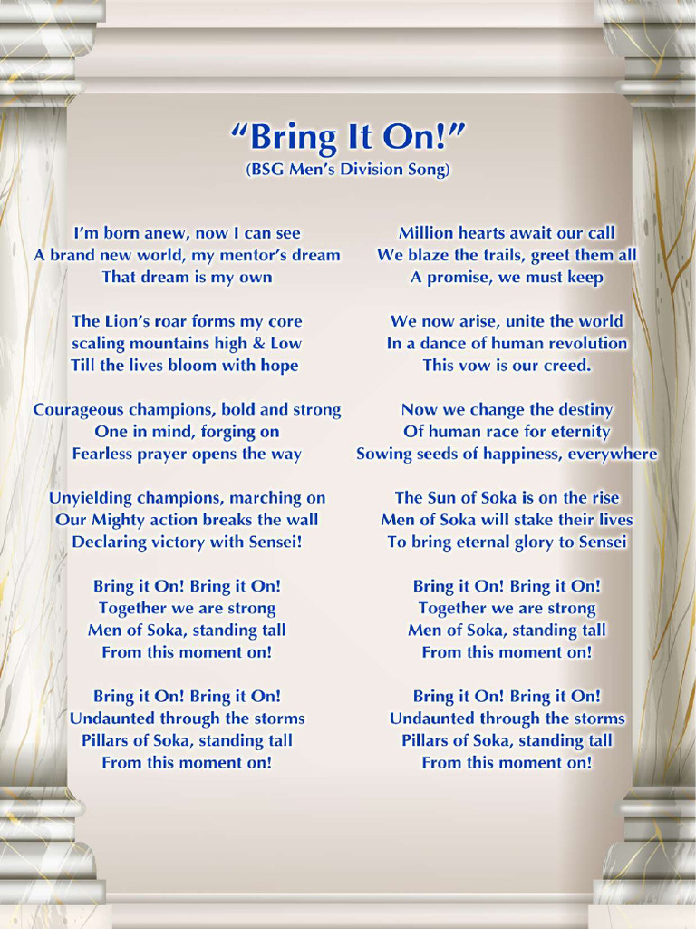Bring It On Mens Division Song Lyrics - Compressed | PDF