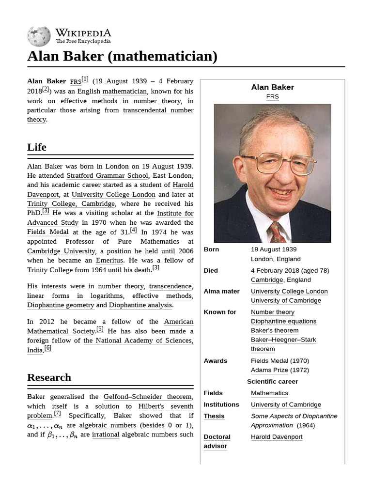 Alan_Baker_(mathematician) | PDF | Mathematics | Number Theory