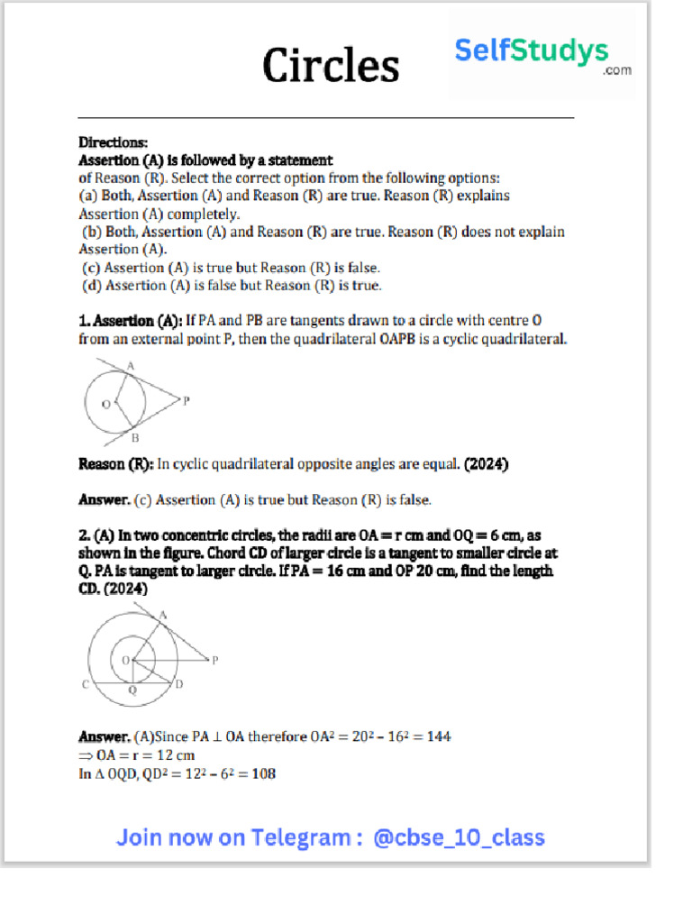 Circles 10 Class Pyq | PDF