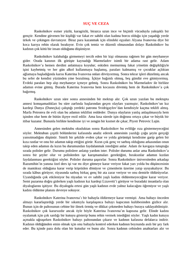 Kitap Ozeti Suc Ve Ceza by F Dostoyevski | PDF