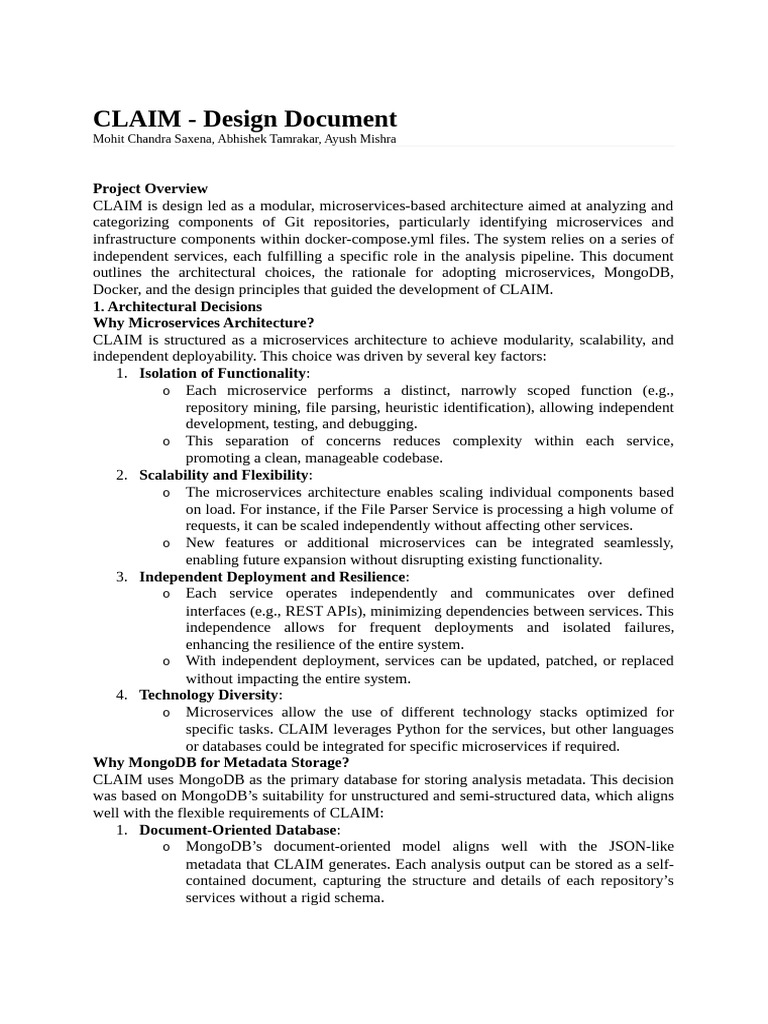 CLAIM-Design Document | PDF | Metadata | Databases