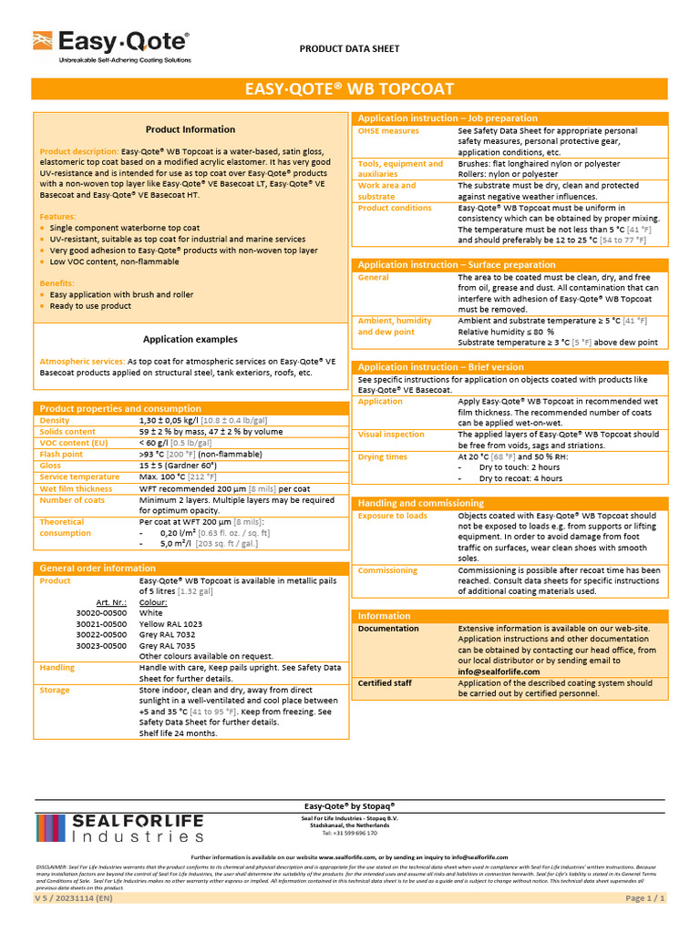 PDS-Easy·Qote-WB-Topcoat-V5-EN | PDF | Materials