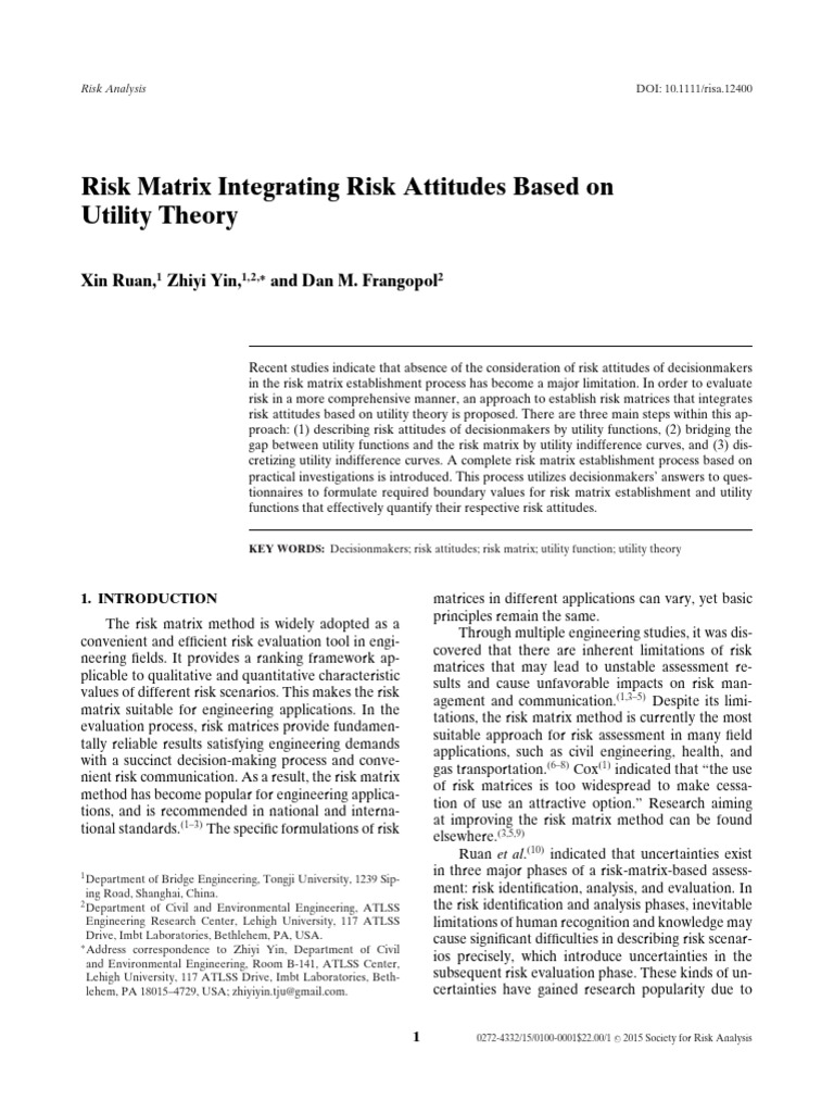 Integrating Utility Theory in Risk Matrices | PDF | Risk | Risk Aversion