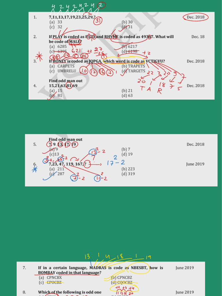 Answer PDF Chapter 9 Number Series, Coding and Decoding | PDF
