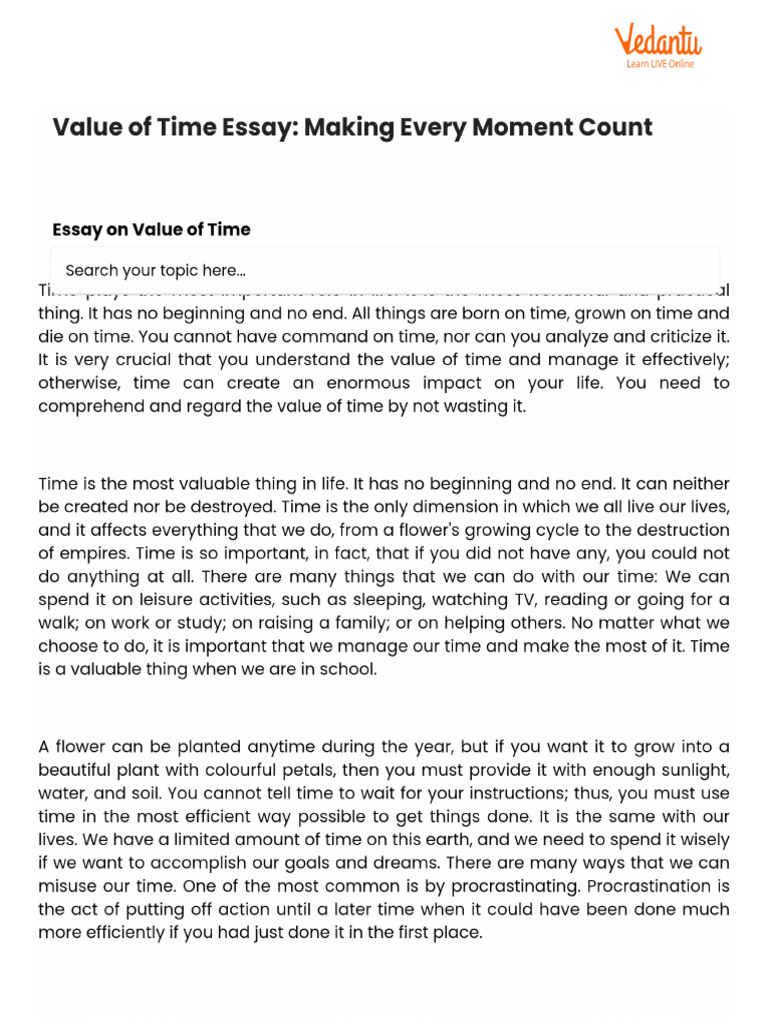 Value of Time Essay - Making Every Moment Count | PDF