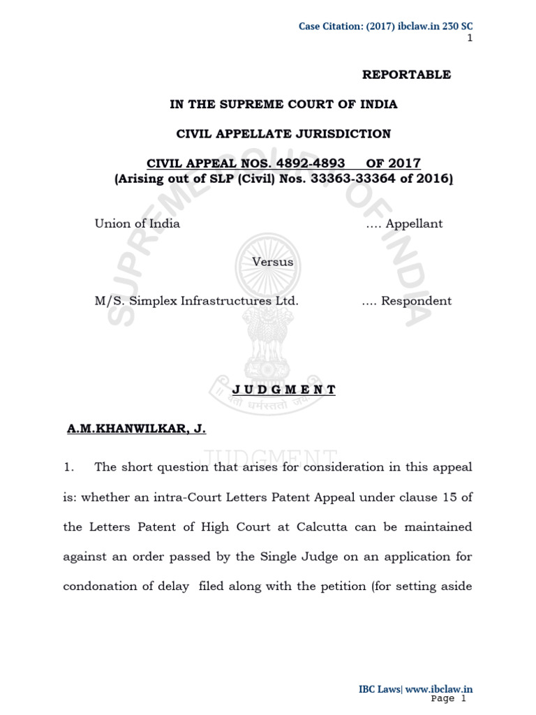Union of India vs. Simplex Infrastructures Ltd. - Supreme Court | PDF ...