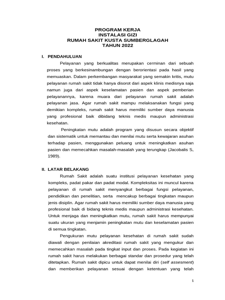 Program Kerja Unit Gizi - 2022 | PDF
