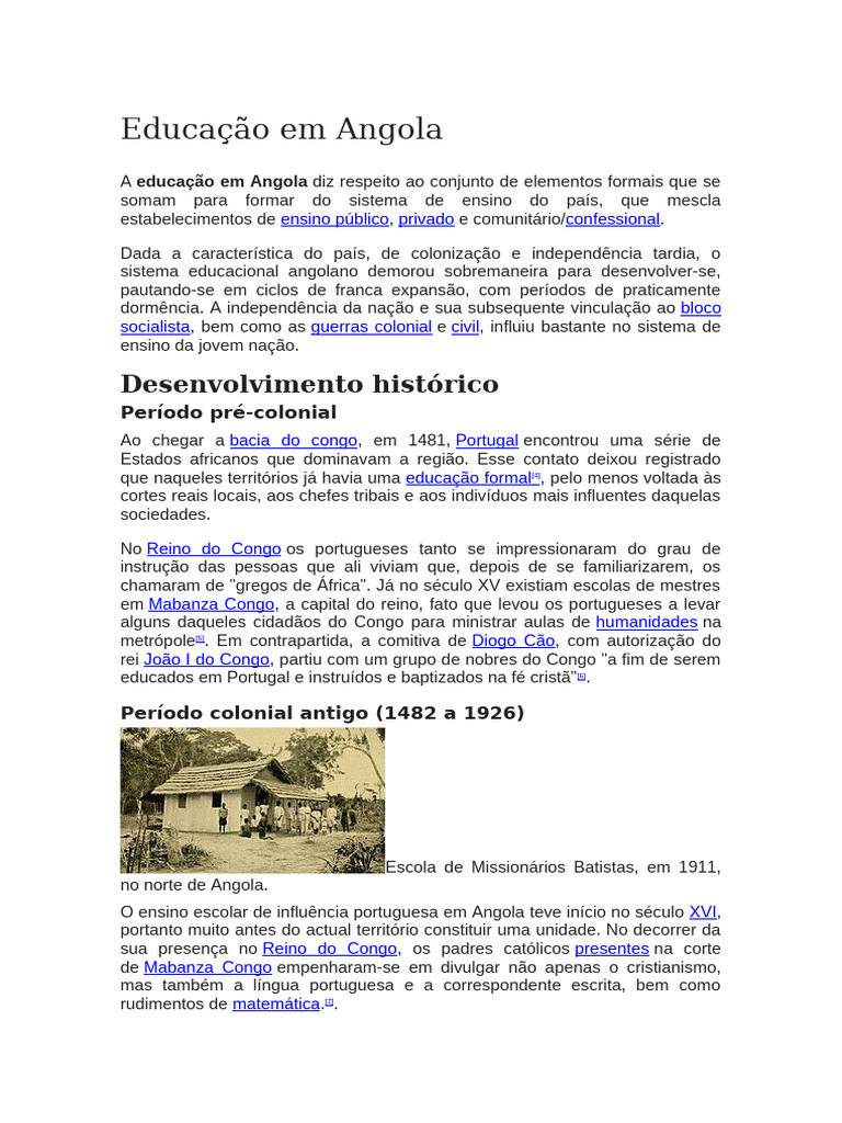 Educação em Angola | PDF | Angola