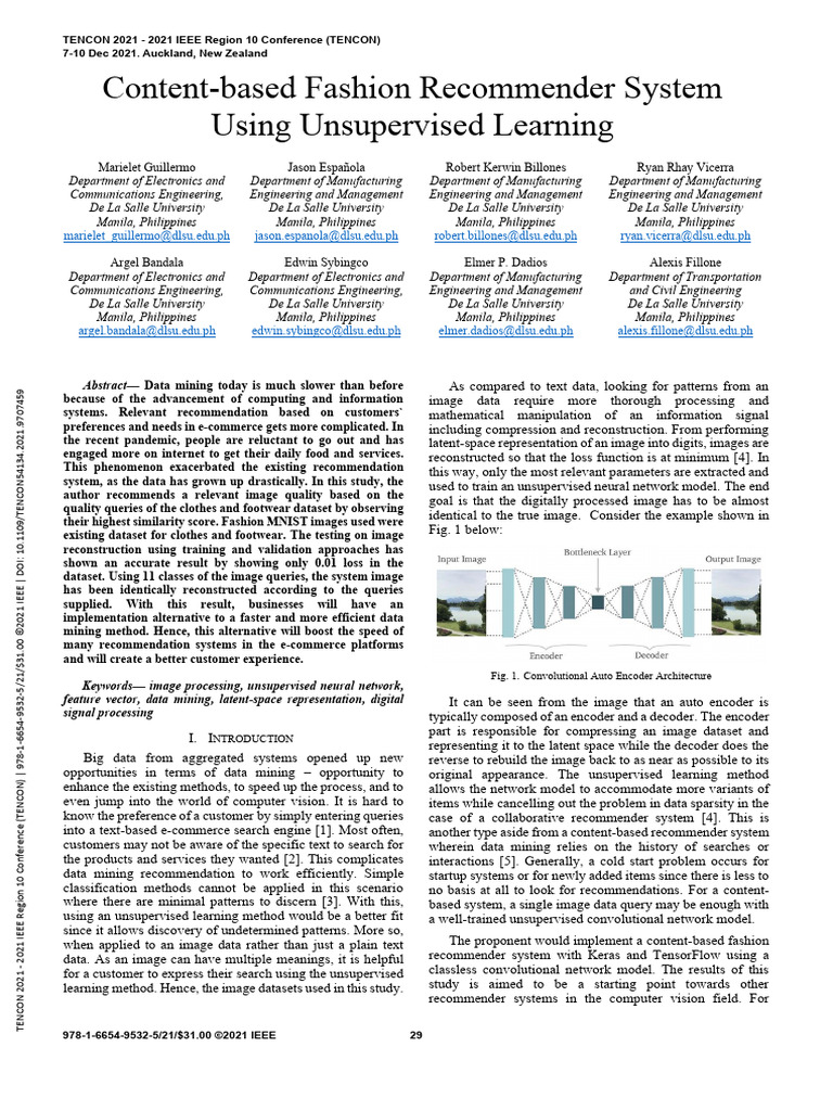 Content-Based Fashion Recommender System Using Unsupervised Learning | PDF | Computing