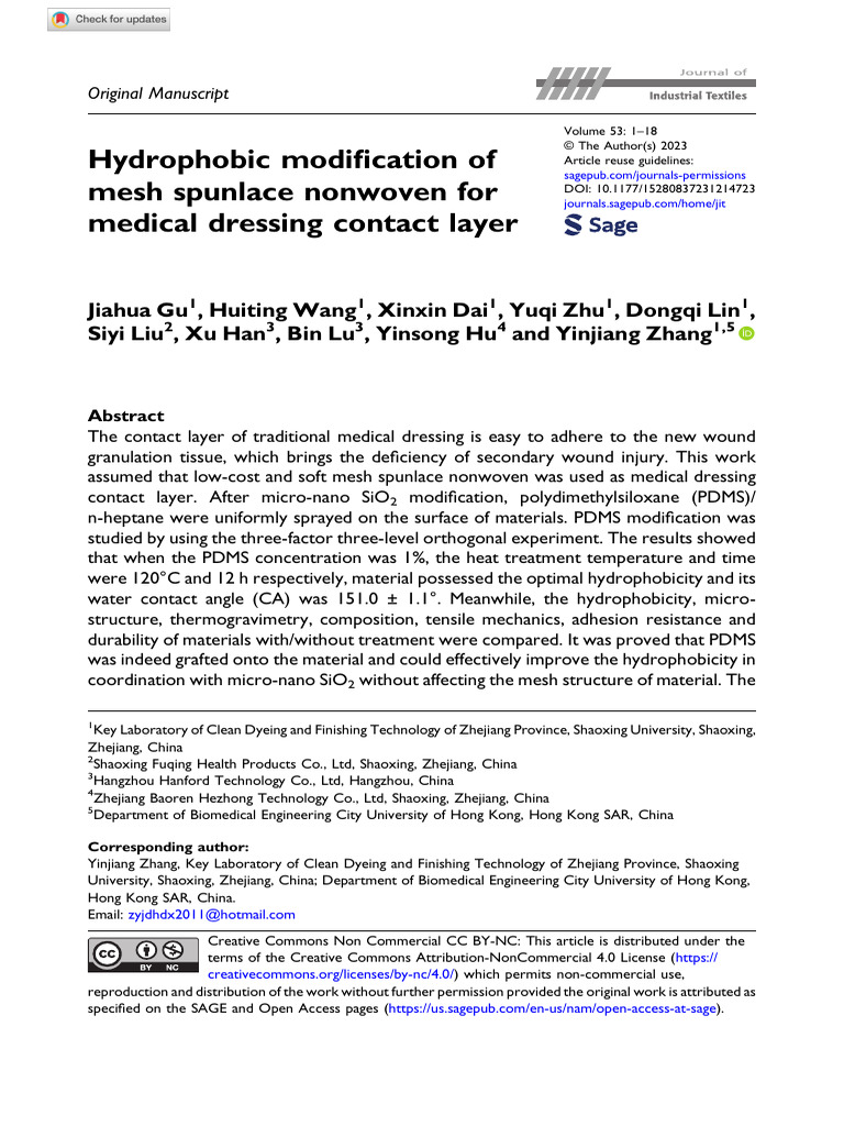 Hydrophobic Mesh Nonwoven for Medical Dressings | PDF | Materials ...