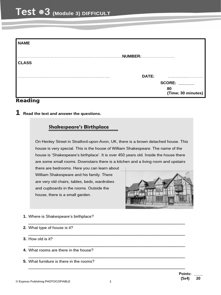 Shakespeare's Birthplace Test Worksheet | PDF | Interior Design | Home