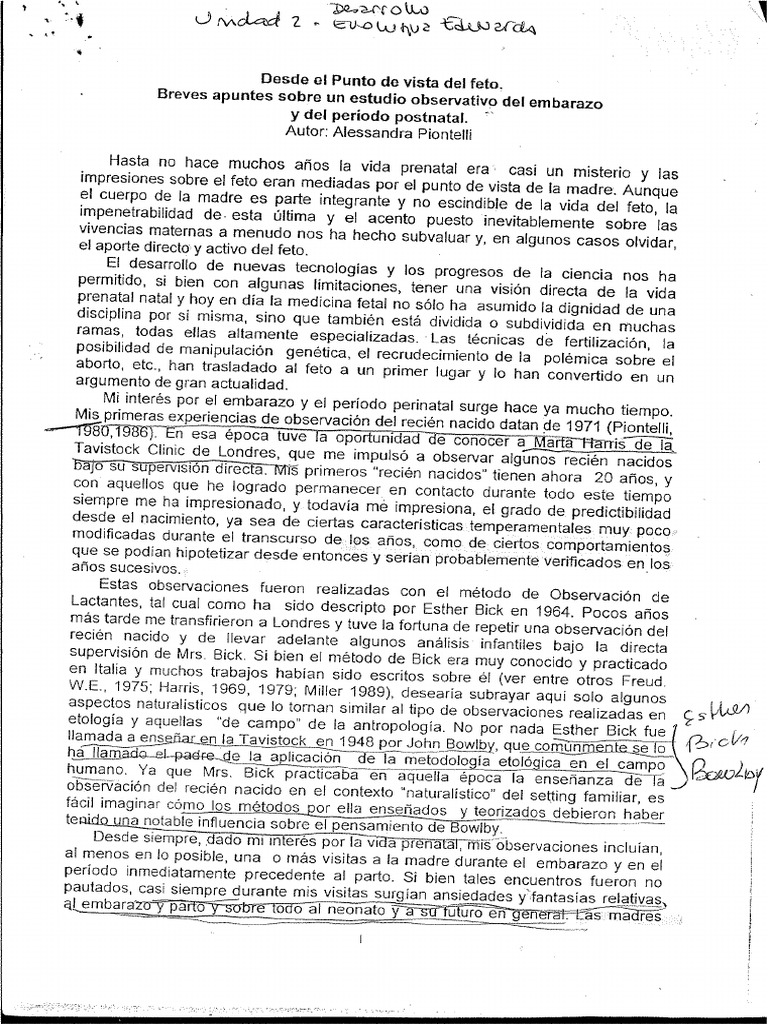 3.2 Embarazo y Postnatal - Alessandra Piontelli | PDF