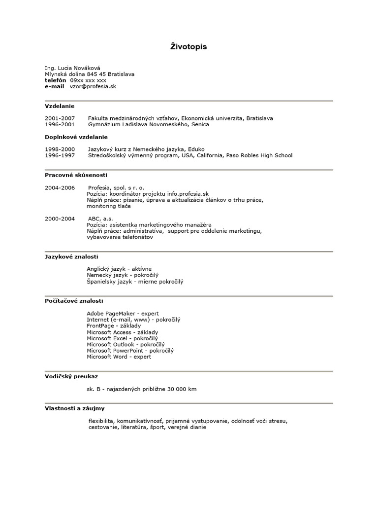 08 Vzor Zivotopisu DU | PDF