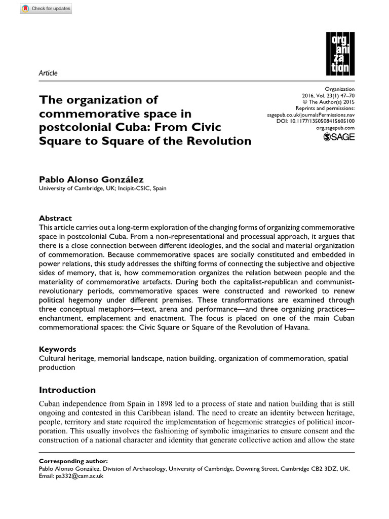Alonso Gonzalez 2015 The Organization of Commemorative Space in Postcolonial Cuba From Civic ...