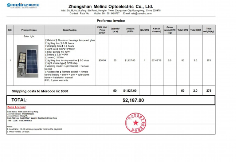 Proforma Invoice - Morocco | PDF