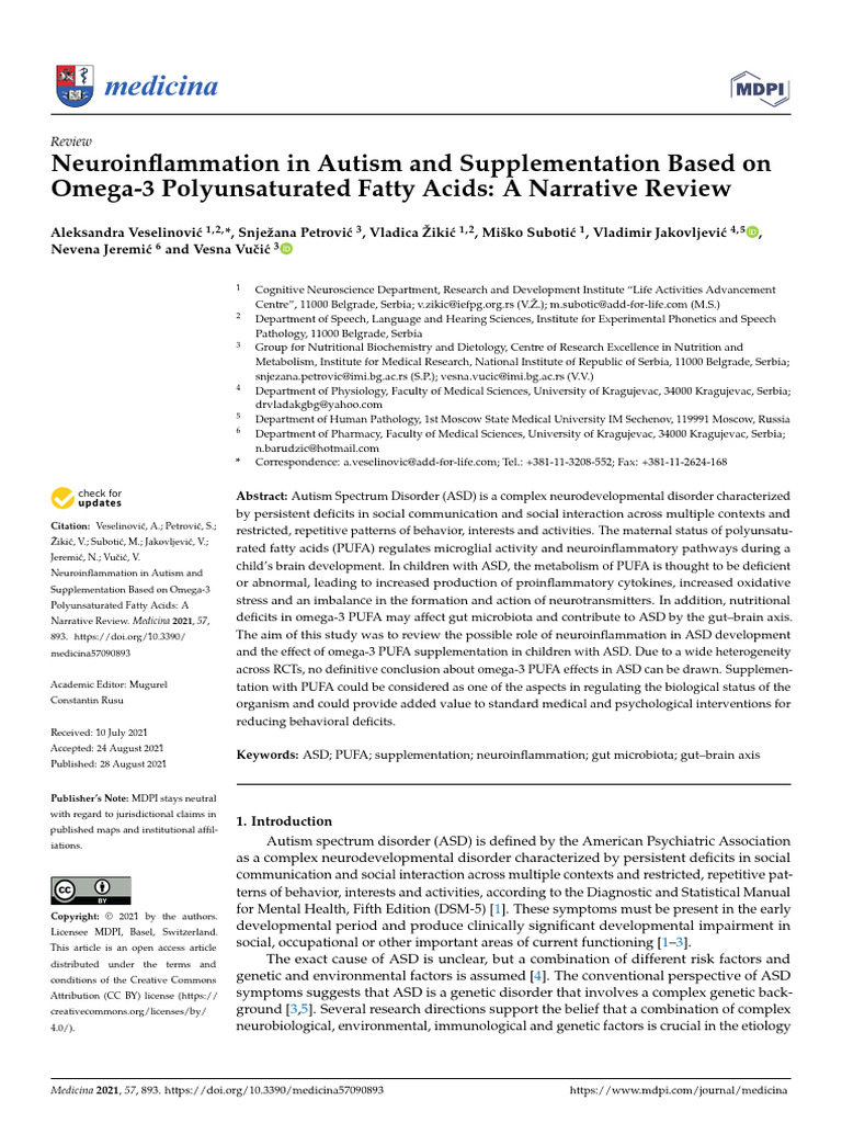 Asd Neuroinflammation Omega 3 Oa | PDF | Omega 3 Fatty Acid | Autism ...