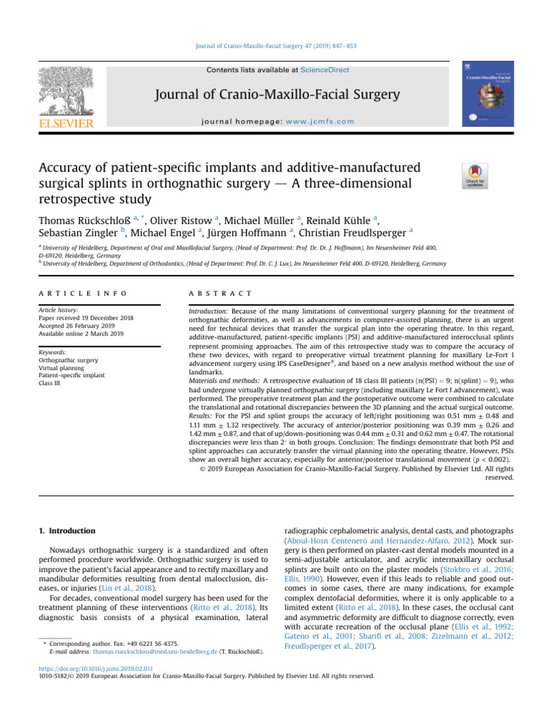 Accuracy of Patient Specific Implants and Additive Manuf 2019 Journal ...