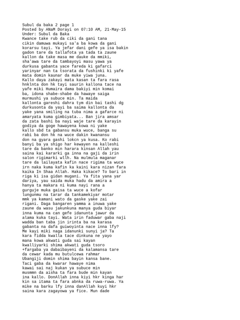 Subul Da Baka Part 2 Complete Hausa Novel By hausanovels001 | PDF