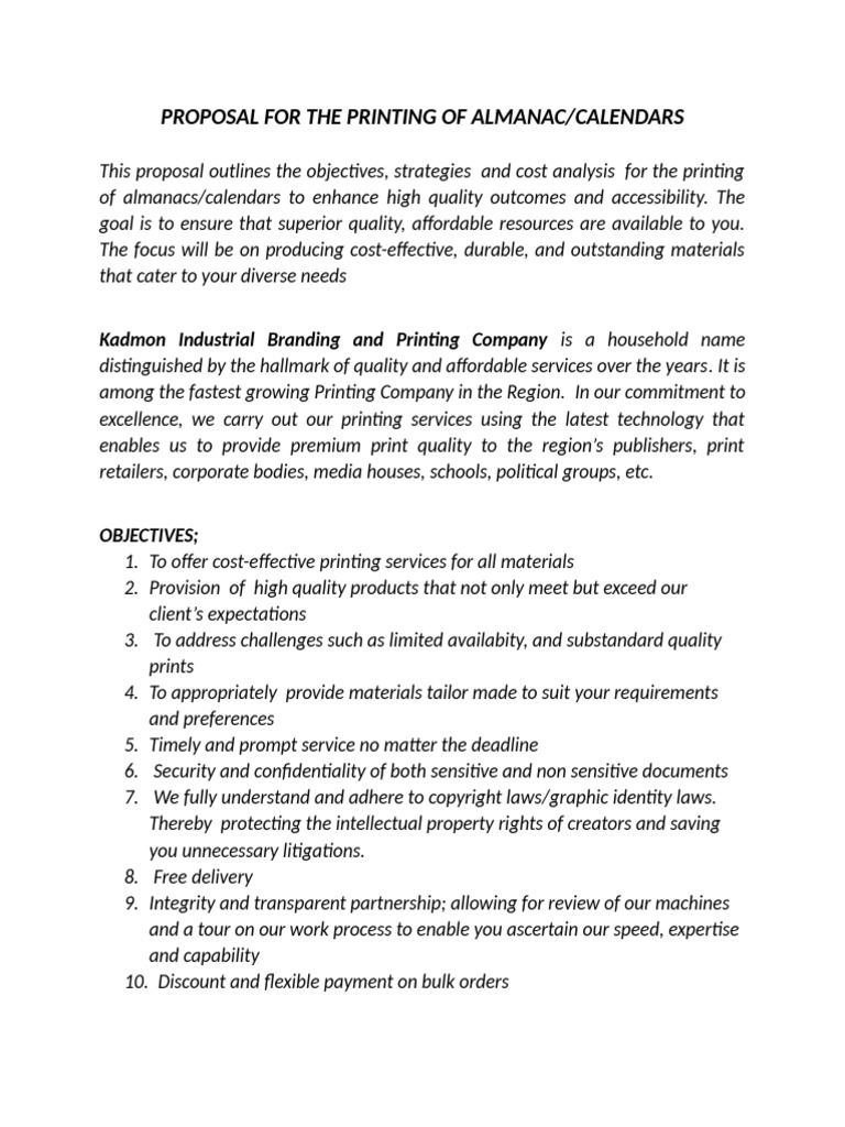 Proposal For The Printing of Books and Other Educational Materals ...