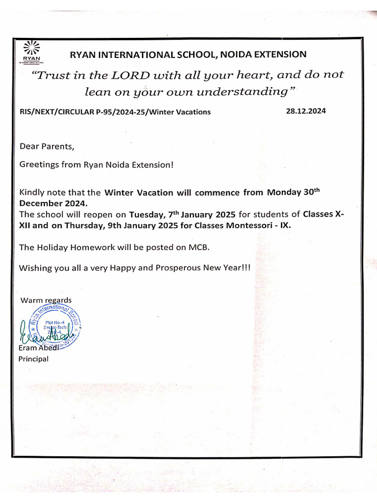 Winter Vacation Circular | PDF