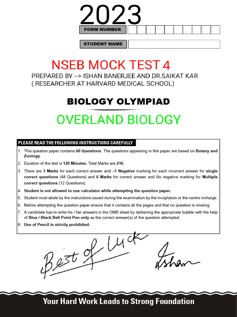 Nseb Paper Last Mock Test 2023 by Overland Biology Team | PDF | Heart ...