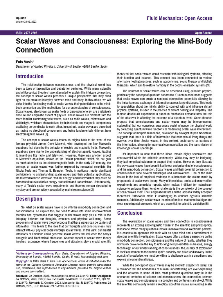 scalar-waves-and-consciousness-exploring-the-mindbody-connection | PDF | Theory | Waves