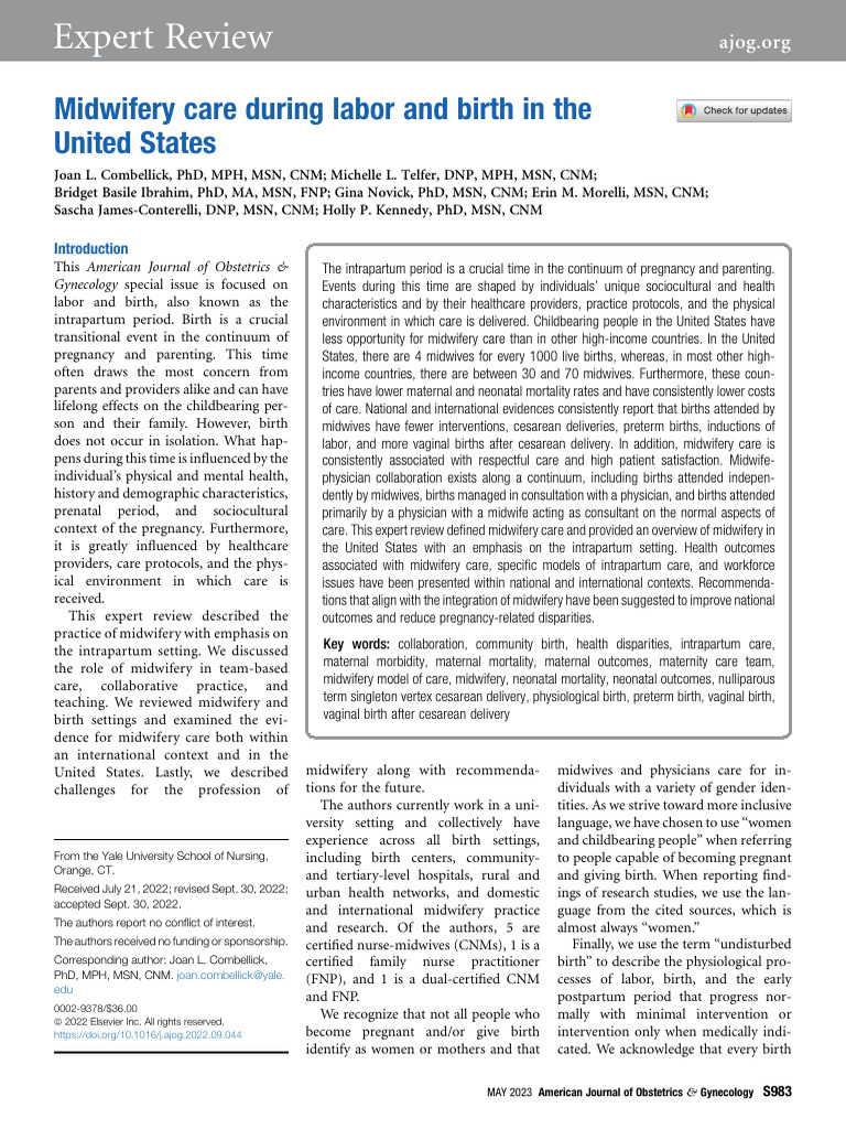 Midwifery Care During Labor and Birth in the Unite | PDF | Midwife ...