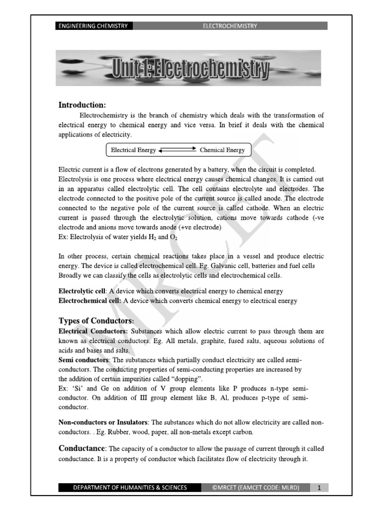 Electrochemistry Notes | PDF