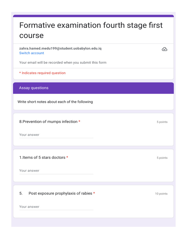 Formative Examination Fourth Stage First Course | PDF