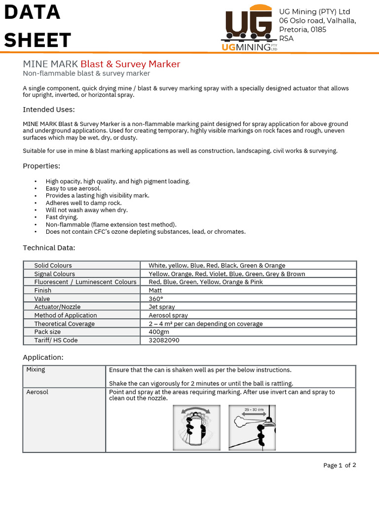 Data Sheet MINE MARK Blast Survey Marker | PDF
