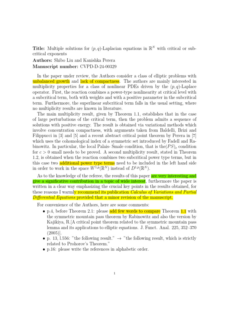 Liu_Perera_CVPDE_24 | PDF | Partial Differential Equation | Mathematics