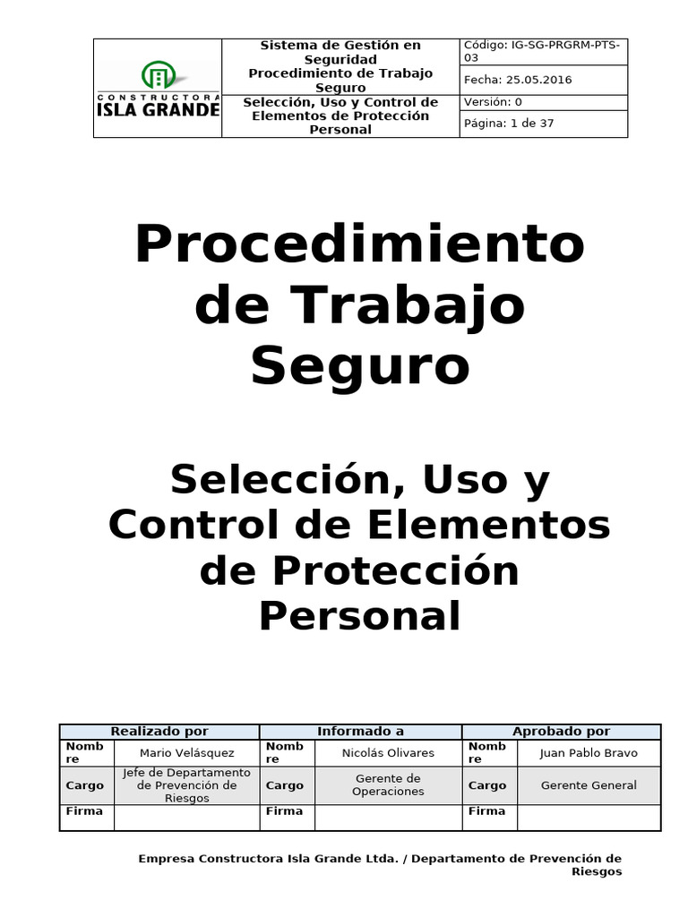 Procedimiento de EPP en Construcción | PDF | Business