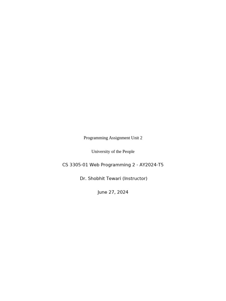 CS-3305-01 Programming Assignment Unit 2 | PDF CS-3305-01 Programming Assignment Unit 2 | PDF
