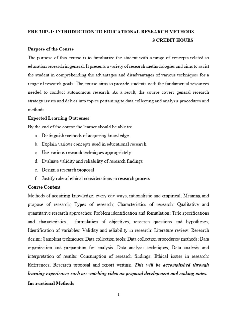 ERE 3103-1 Course Outline | PDF | Methodology | Science